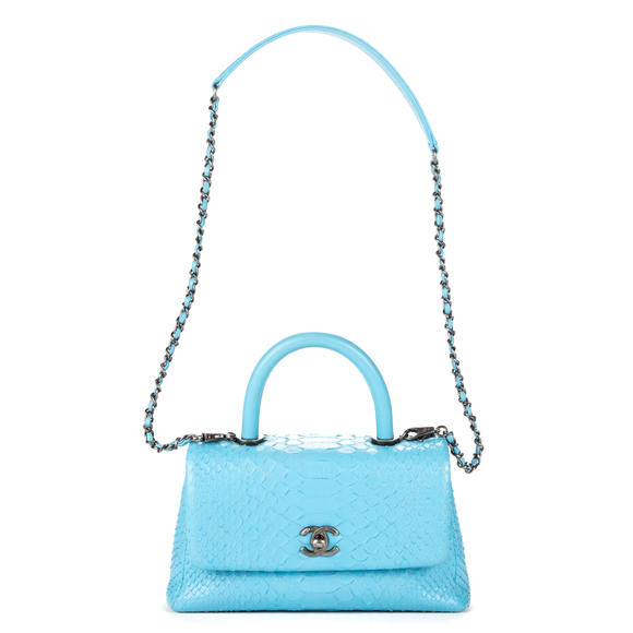 CHANEL | Bags | Chanel Small Coco Handle Flap In Blue Sky Python ...